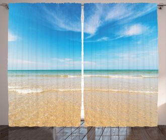 Abakuhaus Hawaii Rustikaler Gardine, Tropic Himmel Meer Landschaft, Schlafzimmer Kräuselband Vorhang mit Schlaufen und Haken, 280 x 175 cm, Creme Blau