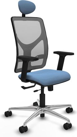 Piqueras y Crespo B&uuml;rostuhl mit 2D-Armlehnen und festem Kopfteil, ausgestattet mit Syncro/Traslack und Schneideschaum, mit Rollen von 65 mm, Nylon, Grau/Himmelblau