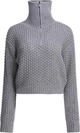 Max Mara Femme, Pulls, Gris, Taille: 38 FR Pull en maille court &agrave; col montant et fermeture &eacute;clair