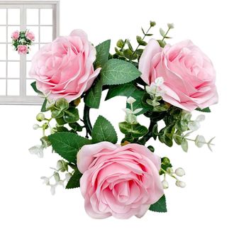 Generic Rosen-Kerzenring - Kunstblumen, Kerzenst&auml;nder, Kr&auml;nze, Rosen- | Weihnachtskranz-Dekorationsringe, k&uuml;nstliche Blumen, Kerzenringe, k&uuml;nstliche Blumendek