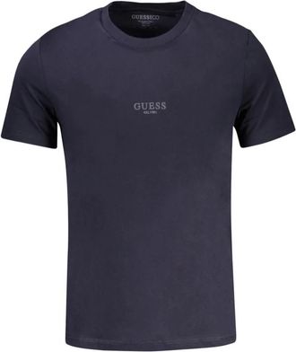 Guess Blau Baumwolle Logo Print T-Shirt - - Tops - Herren - Blau - XL