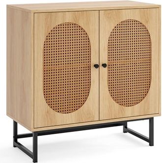 Giantex Buffet en osier 80 cm, Buffet avec portes et &eacute;tag&egrave;re r&eacute;glable, table de bar pour entr&eacute;e, cuisine, salon et salle &agrave; manger