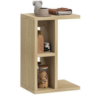HOMCOM Table dappoint 3 Niveaux, Bout de canap&eacute; en Forme de C avec 2 Compartiments Ouverts, Table Basse pour Salon, Chambre, 40 x 29,8 x 60 cm, ch&ecirc;ne