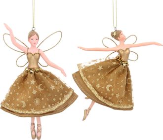 Gisela Graham 2-st&uuml;ckige himmlische Fee aus goldenem Harz und Stoff, 15 cm, H&auml;ngende Baumdekoration, Hochzeitsdekoration