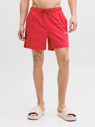 Jack & Jones Badeshorts JACK & JONES JPSTMAUI NORREBRO SWIM SHORTS, Herren, Gr. XXL, N-Gr, samba, Web, Polyester, unifarben, Badehosen Badeshorts