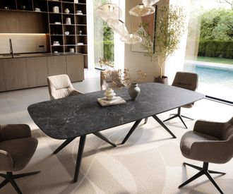 DELIFE Esstisch Edge Boot 240x120 cm Keramik Laminam Nero Greco Anthrazit Estelar rund Metall Schwarz, Esstische