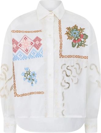 Max Mara Femme, Blouses et Chemises, Blanc, Taille: 36 FR Blouse en coton avec dentelle et broderies