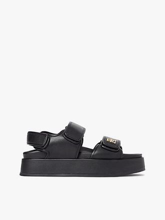 Tommy Hilfiger Sandales compens&eacute;es en cuir &agrave; monogramme TH
