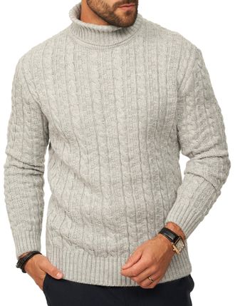 Behype. Herren Rollkragenpullover als Strickpullover in Grobstrick mit Zopfmuster - Winterpullover im Regular-Fit - Warmer Rolli Pulli f&uuml;r M&auml;nner DC_7801-Grey