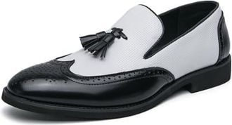 Generic Penny Mocassins à pompons décontractés à enfiler et chaussures habillées pour homme, noir/blanc, 41 1/3 EU