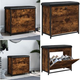 vidaXL Banc &agrave; chaussures avec tiroir rabattable ch&ecirc;ne fum&eacute; 62x32x56 cm - Banc Chaussure - Banc Coffre - Meuble Entr&eacute;e - Rangement Chaussures - Banc Salle