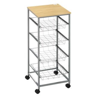 HOMCOM K&uuml;chenwagen Rollwagen mit 4 Ebenen K&uuml;chenregal mit Metallk&ouml;rben, Allzweckwagen auf Rollen, Aufbewahrungswagen f&uuml;r K&uuml;che Bad B&uuml;ro Wohnzimmer Silber