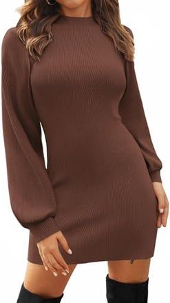 Zeagoo Robe Pull dhiver à Manches Longues Courte Col Roulé Robe décontractée Maille Fine Robe Chaude Mini Robe