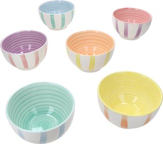 MamboCat Beach Pastello Stripes 6er Set M&uuml;slischale 14cm I 500ml I Steingut-Sch&uuml;ssel mit Pastell Streifen f&uuml;r 6 Personen I Sch&auml;lchen f&uuml;r Salat, Suppe, M&uuml;sli, C