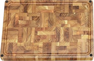 Zayiko Teak Stirnholz Schneidebrett 43 × 30,5 × 3,5 cm | aus massivem Teakholz | mit beidseitiger Nutzung & Würfelmuster | für Fleisch, Gemüse, Brot & Käse |