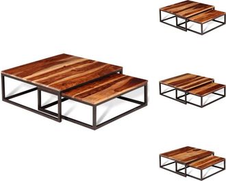 vidaXL 2-tlg. Satztisch-Set Massivholz Palisander - Couchtisch - Holzcouchtisch - Palissander - Industrielook - Wohnzimmerstil