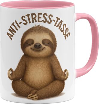 OM3 Faultier Anti-Stress Kaffee-Tasse mit Spruch - lustige Keramiktasse f&uuml;r Chiller und Faulenzer - Yoga Sloth Motiv - Keramik Becher - 325ml - Beidseitig