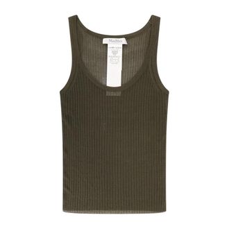 Max Mara Gr&uuml;nes- &auml;rmelloses Seidentop mit Rundhalsausschnitt - - Tops - Damen - Gr&uuml;n - L