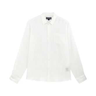 Vilebrequin Homme, Chemises, Blanc, Taille: L Chemise en lin avec broderie de tortue