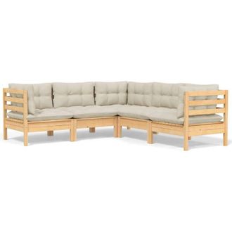 vidaXL 5-tlg. Garten-Lounge-Set mit Creme Kissen Massivholz Kiefer vidaXL
