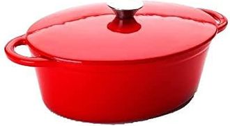 Ibili 726027R Kasserolle oval mit Deckel 27x21x10 cm in rot, Gusseisen, 21 cm, 2-Einheiten