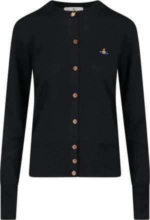 Vivienne Westwood Femme, Pulls, Noir, Taille: 36 FR Cardigan noir avec logo brod&eacute; multicolore