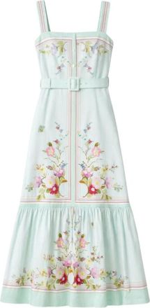 Self Portrait Femme, Robes, Vert, Taille: 36 FR Robe Florale en Lin avec Ceinture