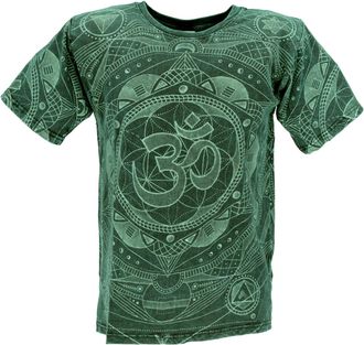 Guru Shop Tibet & Buddhist Art T-Shirt, OM Mandala Stonewash T-Shirt - Gr&uuml;n, Herren, Baumwolle, Size:L