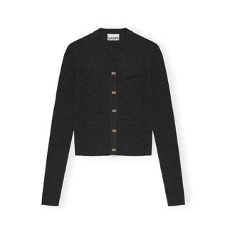 Ganni Thin Short Cardigan 2474 - - Knitwear - Damen - Schwarzk - L