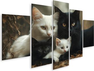 Islandburner Bild auf Leinwand Schwarze und weiße Katzenfamilie im Wald Bilder Wandbilder Poster