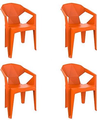 Resol grupo Delta Sessel mit Armlehnen aus Kunststoff f&uuml;r Garten Outdoor Terrasse, 4er Set, Orange