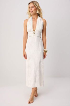 Trendyol Einfarbiges, &auml;rmelloses Maxikleid als Strandkleid/Shift - Ecru