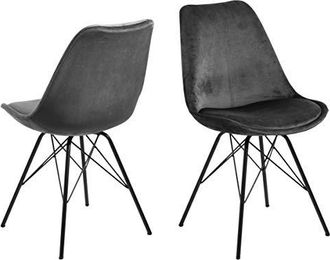 AC Design Furniture Emanuel Esszimmerstühle 2er Set, B: 48,5 x H: 85,5 x T: 54 cm, Dunkelgrau/Schwarz, Samt/Metall, 2 Stk