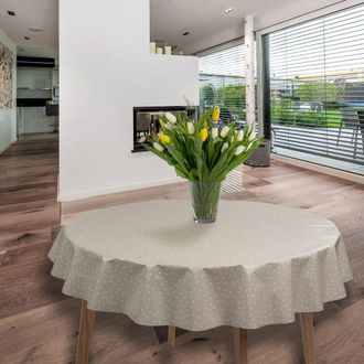 Laro runde 140 cm wachstuchtischdecke wachstischdecke abwashbar PVC tischdecke Wachstuch wasserabweisend Garten tischdecke, Muster:Punkte Beige Weiß