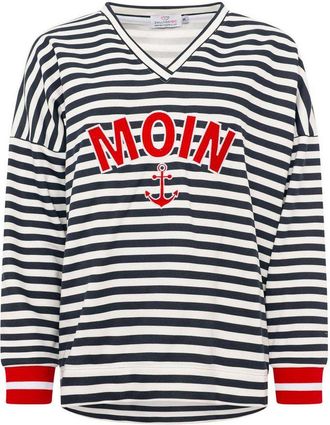 Zwillingsherz Hoodie Streifen Moin V-Neck, gestreift, Stickerei mit Anker, gestreifte B&uuml;ndchen