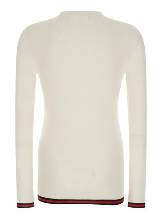 Gucci Mens White Long Sleeved Rib Silk Top Fabric Tops