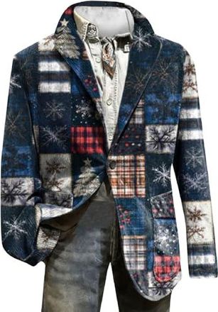 Generic Blazer de Noël moche en velours côtelé pour homme - Veste imprimée - Costume de vacances festif - Coupe ajustée - Revers simple boutonnage - Imprimé a