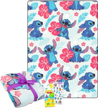 Disney Stitch Fleece-Decke und Tragetasche-Set - B&uuml;ndel mit weicher Lilo- und Stitch-Decke plus Tragetasche, Aufklebern, mehr f&uuml;r Kinder, Erwachsene, Kinder,
