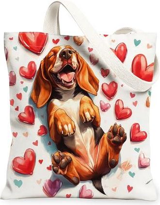 Generic Sac fourre-tout en toile motif chien Bloodhound pour faire du shopping, 33 x 38,1 cm, sac d&eacute;picerie r&eacute;utilisable pour la Saint-Valentin, sac d&eacute;picerie