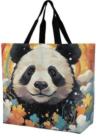 Generic Panda Rainbow De Dessin Anim&eacute; Sac Fourre Tout R&eacute;utilisable Tote Bag Grand Sac A Main Femme Pour Universit&eacute; Travail Voyage