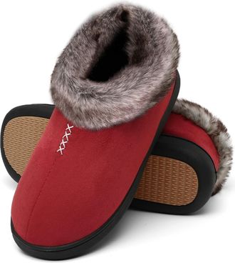 Mishansha Warme Hausschuhe Damen Winter Plüsch Pantoffeln Memory Foam Slippers Rotwein,Gr.42 EU
