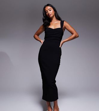 Vesper Robe longueur mollet en bengaline à décolleté en coeur et fronces devant - Noir