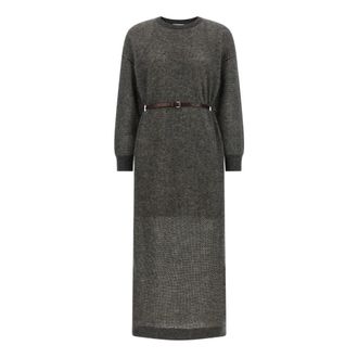 Brunello Cucinelli Funkelndes Midi-Strickkleid aus Mohair und Wolle - - Dresses - Damen - Grau - XS
