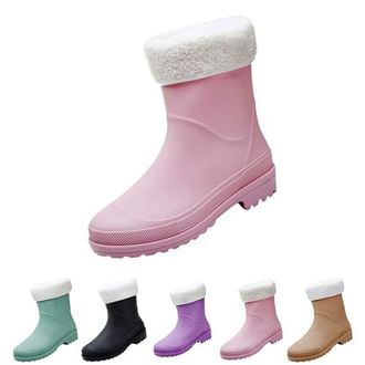 Generic Wellington Bottes de pluie mi-mollet confortables avec doublure en peluche pour femme Antid&eacute;rapantes et imperm&eacute;ables Chaussures de travail pour la p&ecirc;c