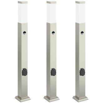 vidaXL Pollerleuchten mit Sensor&Steckdose 3 Stk. 80 cm Edelstahl IP44 vidaXL