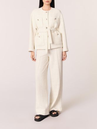 Maje Veste Ceintur&eacute;e En Tweed - Blanc - Taille 42 - Maje