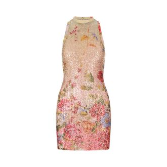 Roberto Cavalli Femme, Robes, Multicolore, Taille: 38 FR Miami Flowers Print Mini Dress