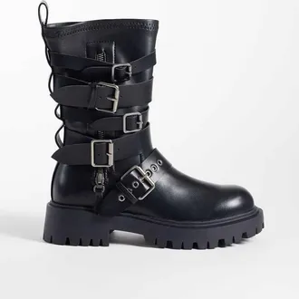 Azalea Wang Azalea Wang - Spridy - Mittelhohe Biker-Stiefeletten in Schwarz mit Schnallen