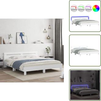 vidaXL The Living Store Bettgestell mit Kopfteil und LED-Beleuchtung Wei&szlig; 200x200 cm - LED-Beleuchtung