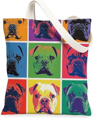 Generic Sac fourre-tout en toile Pop Art Bulldog Dog pour faire du shopping, 33 x 38,1 cm, motif chiot abstrait amusant et amusant, sac d&eacute;picerie r&eacute;utilisable
